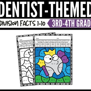 Dentist and Tooth Fairy Themed Division Color by Number Worksheets for ...