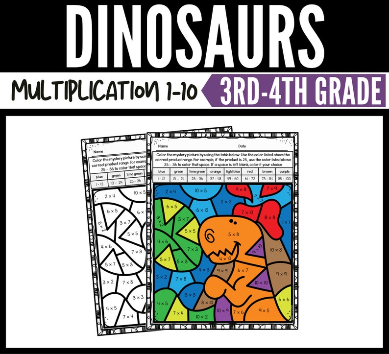 Dinosaur Multiplication Color by Number Worksheets Fun 3rd Grade ...