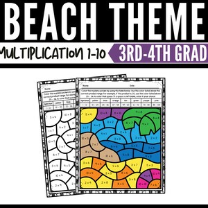 Beach Themed Multiplication Color by Number Worksheets for 3rd Grade ...