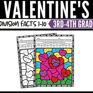 Valentine's Day Color by Number Division Worksheets for 3rd Grade and ...