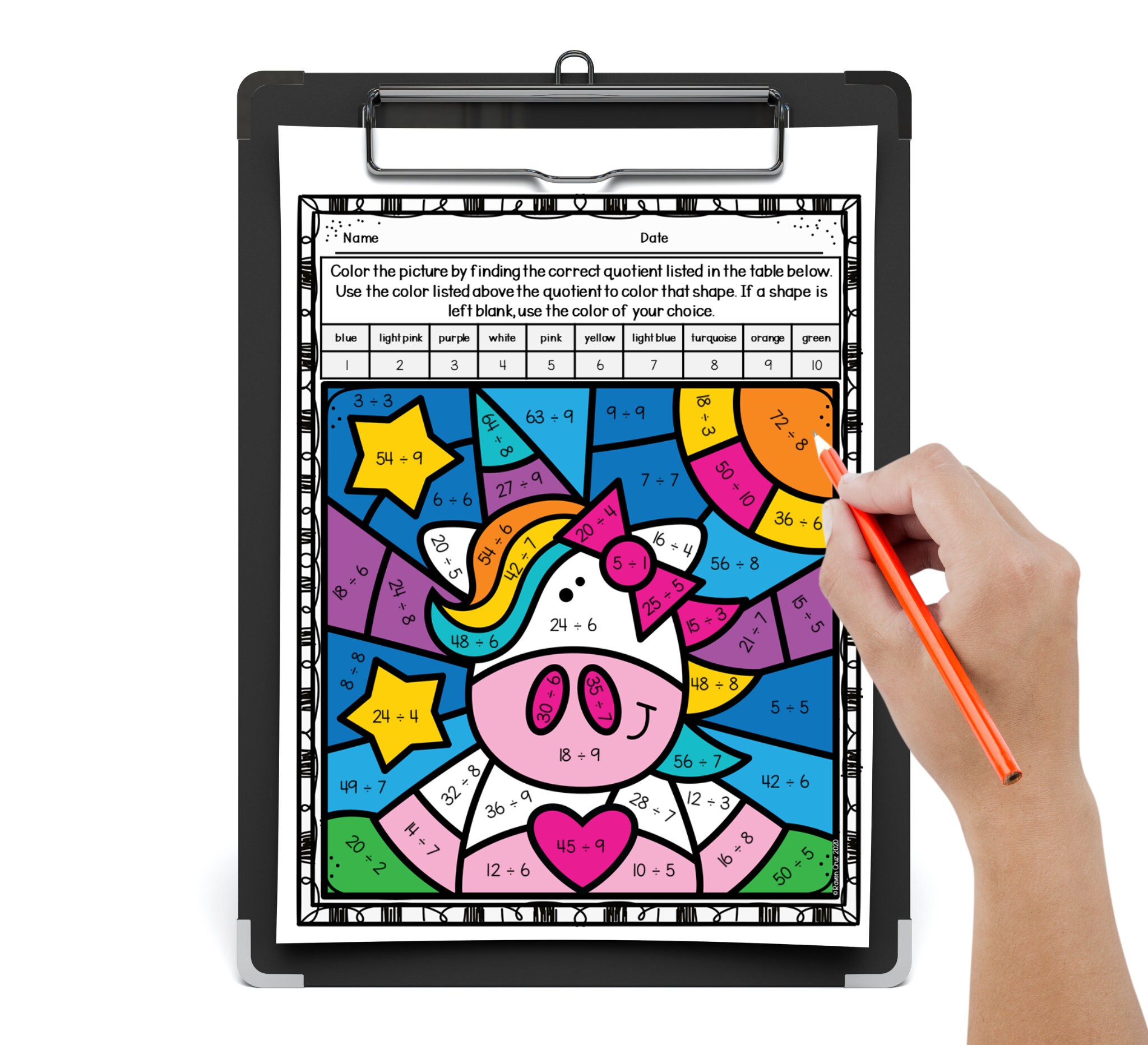 Unicorns Division Color by Number Worksheets 3rd Grade Division Math ...