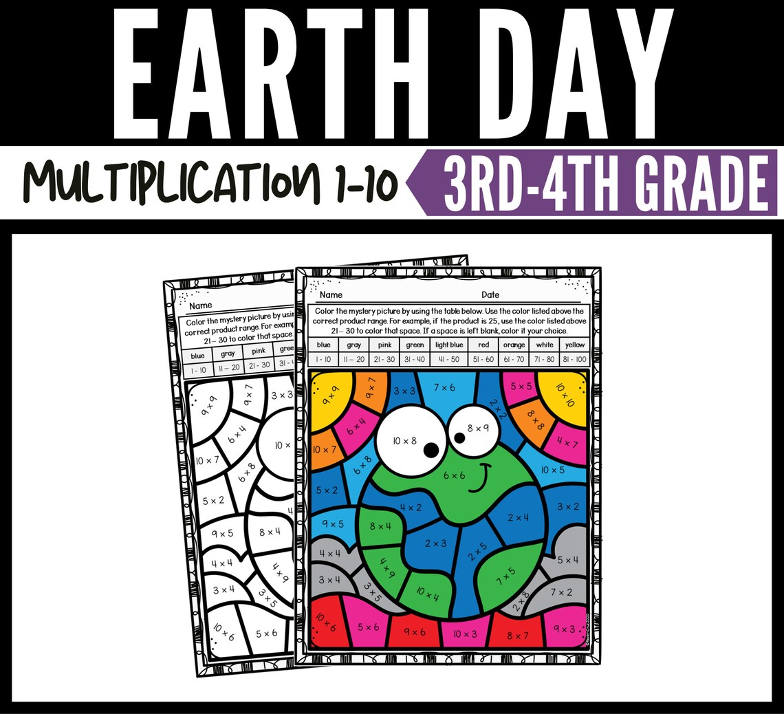 Earth Day Multiplication Color by Number Worksheets for 3rd Grade and ...