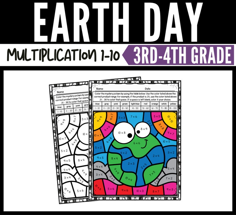 Earth Day Multiplication Color by Number Worksheets for 3rd Grade and ...