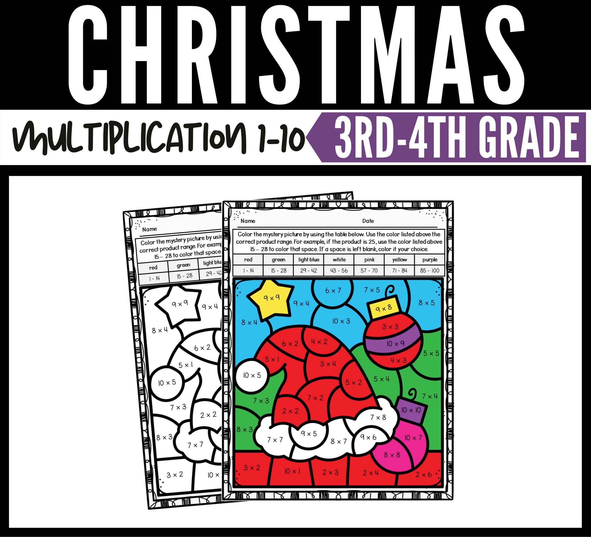 Color by Number Christmas Multiplication Worksheets for 3rd-grade and ...