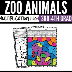 Zoo Animals Multiplication Color by Number Worksheets | 3rd Grade ...