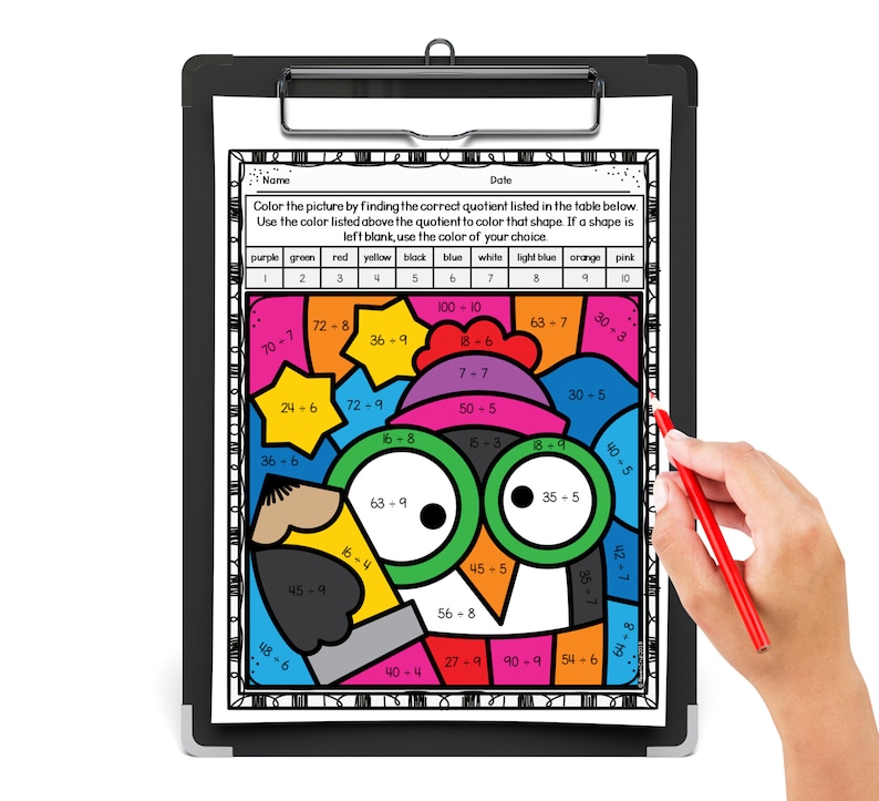 Penguins Division Color by Number Worksheets Activity for 3rd-grade and ...