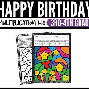 Happy Birthday Multiplication Color by Number Worksheets for 3rd Grade ...