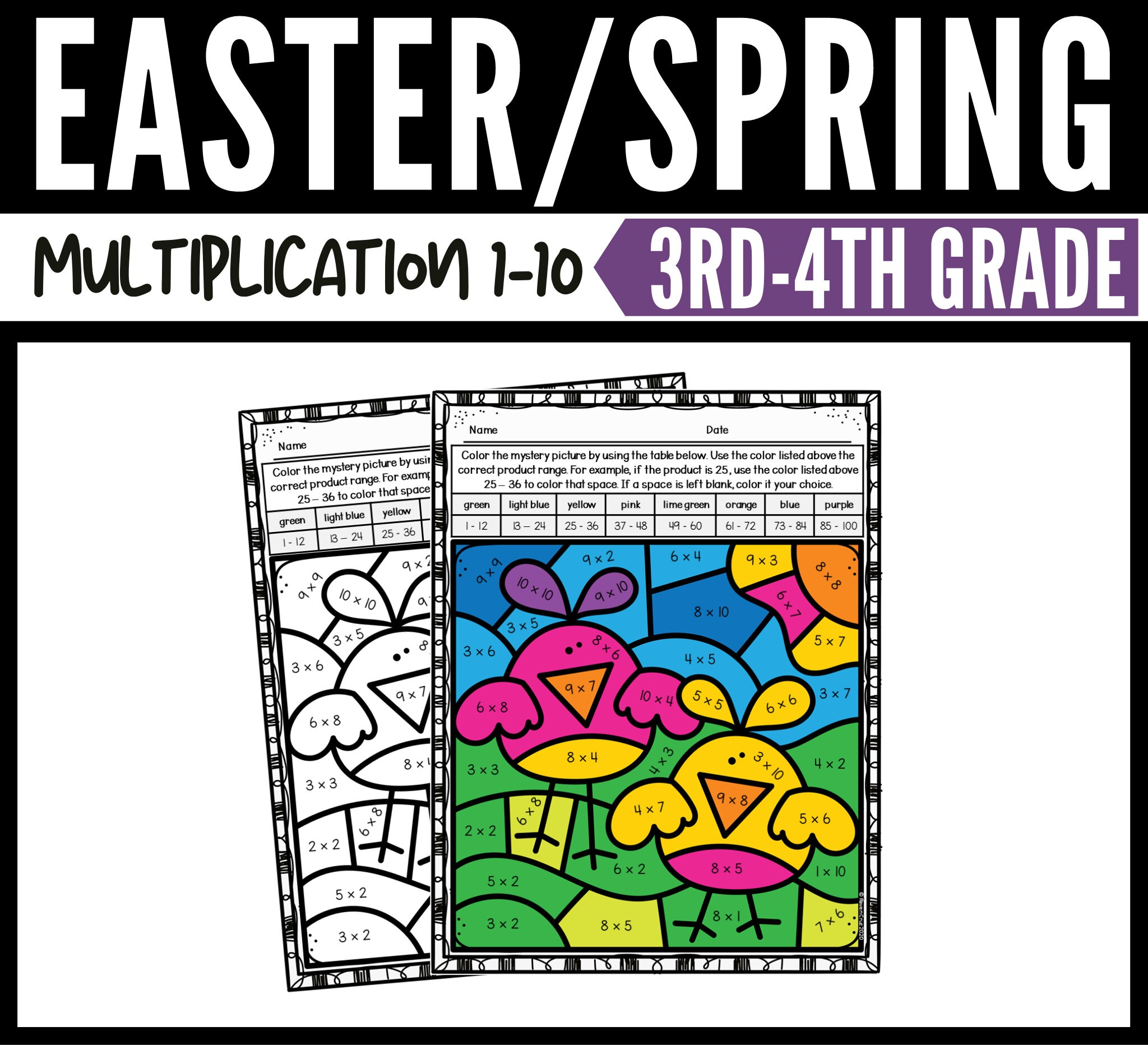 Easter Color by Number Multiplication Worksheets for 3rd Grade and 4th ...