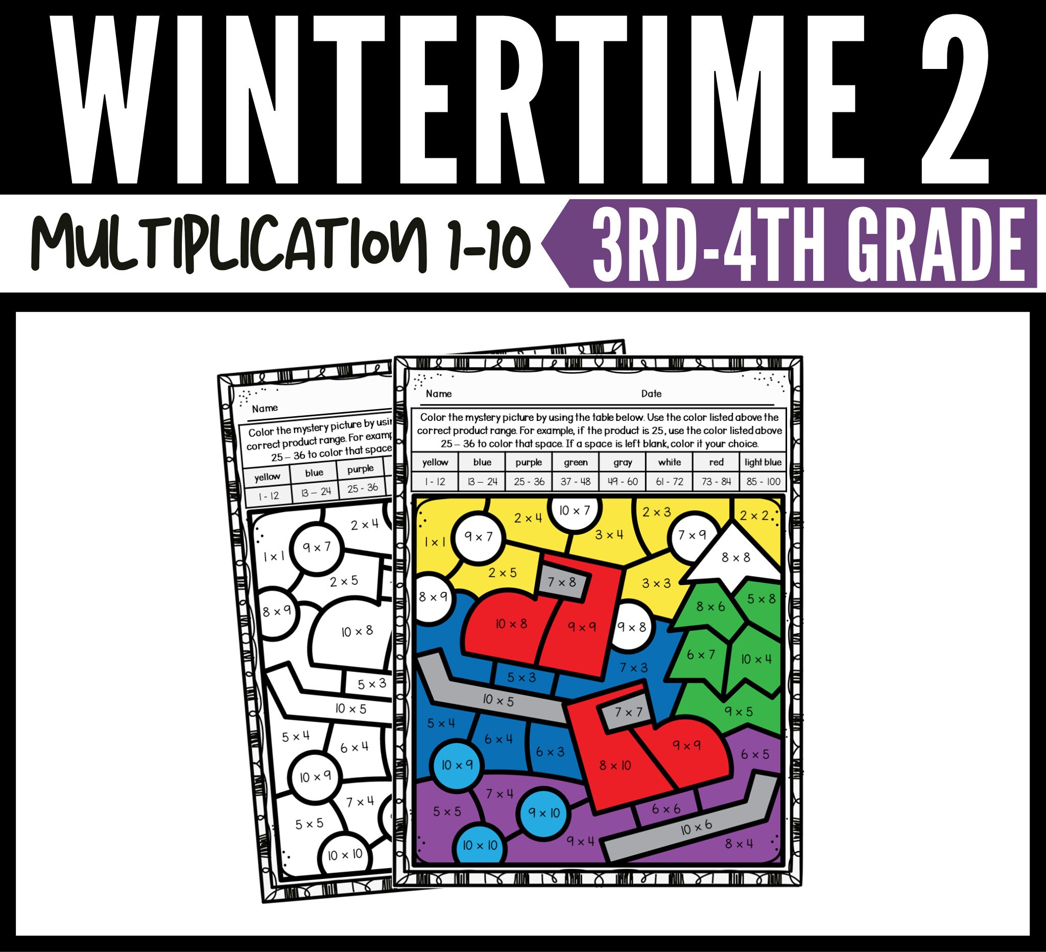 Winter Color by Number Multiplication Worksheets, Winter Classroom Math ...