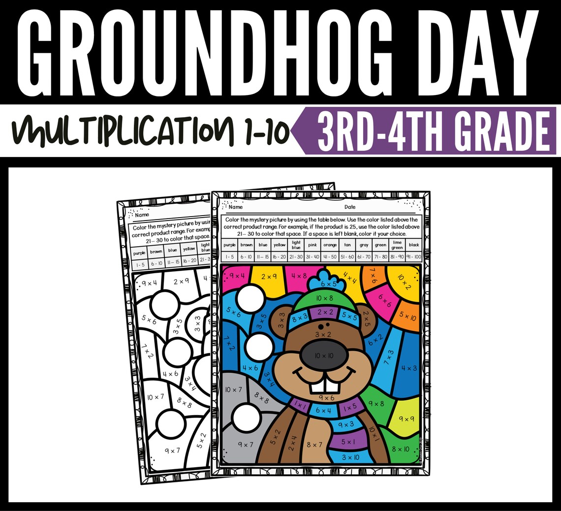 Groundhog Day Color by Number Multiplication Worksheets for 3rd Grade ...