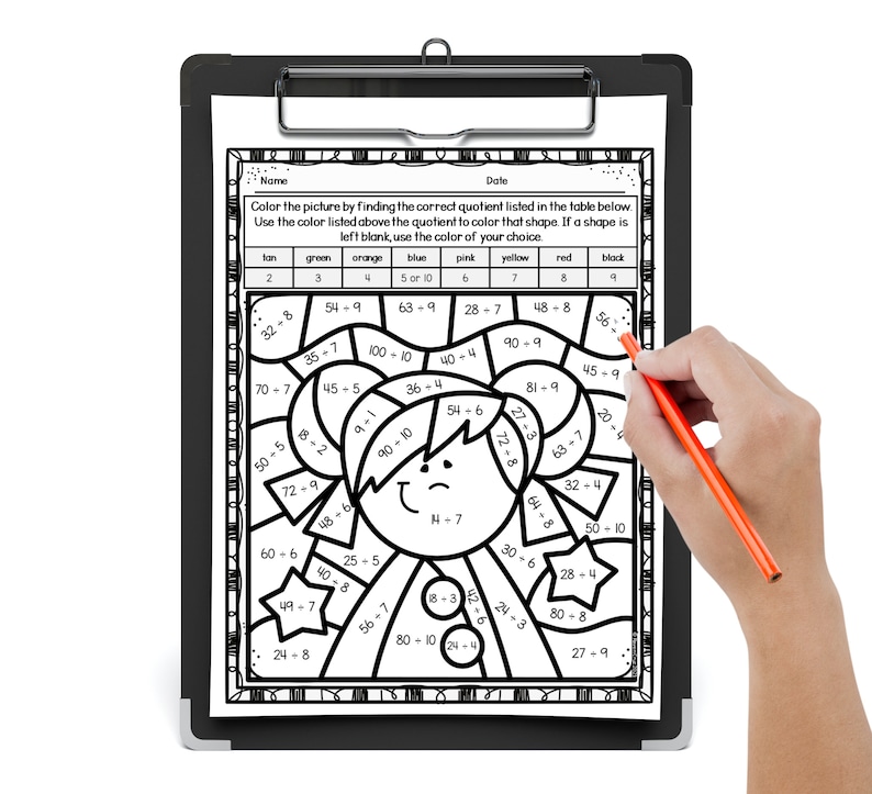 Chinese New Year Color by Number Division Worksheets for 3rd Grade and ...
