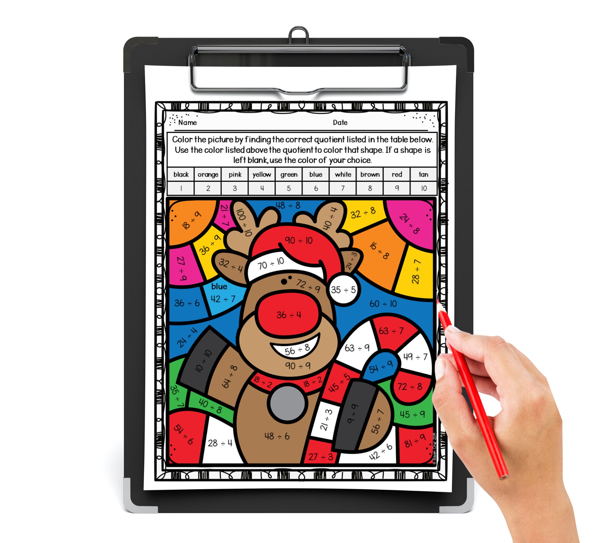 Christmas Color by Number Division Printable Worksheet, 3rd-grade 4th ...