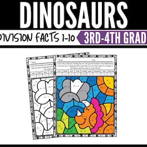 Dinosaur Division Color by Number Worksheets 3rd Grade Multiplication ...