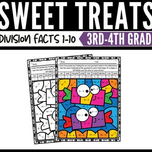 Sweet Treats Division Color by Number Worksheets 3rd Grade and 4th ...