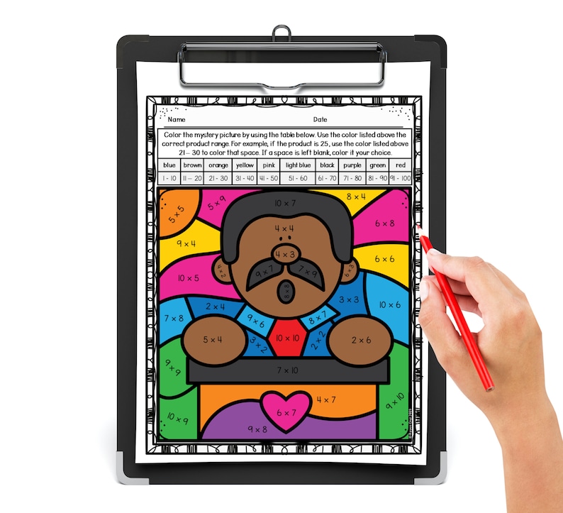 Martin Luther King Day Multiplication Color by Number for 3rd - Etsy