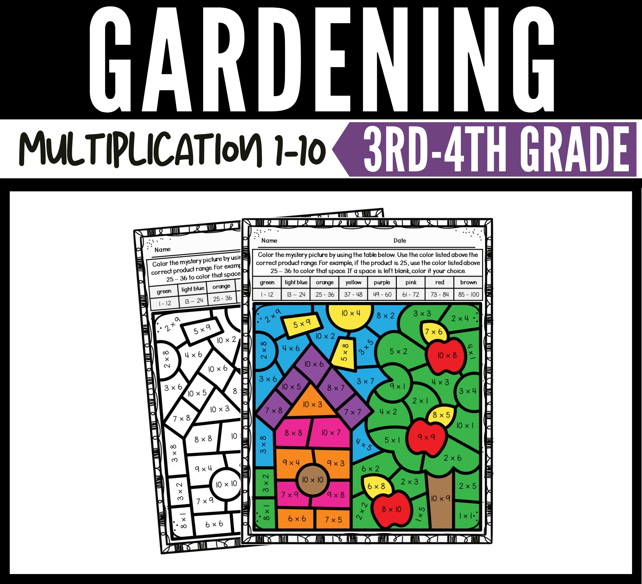 Gardening Multiplication Color by Number Worksheets for 3rd Grade and ...