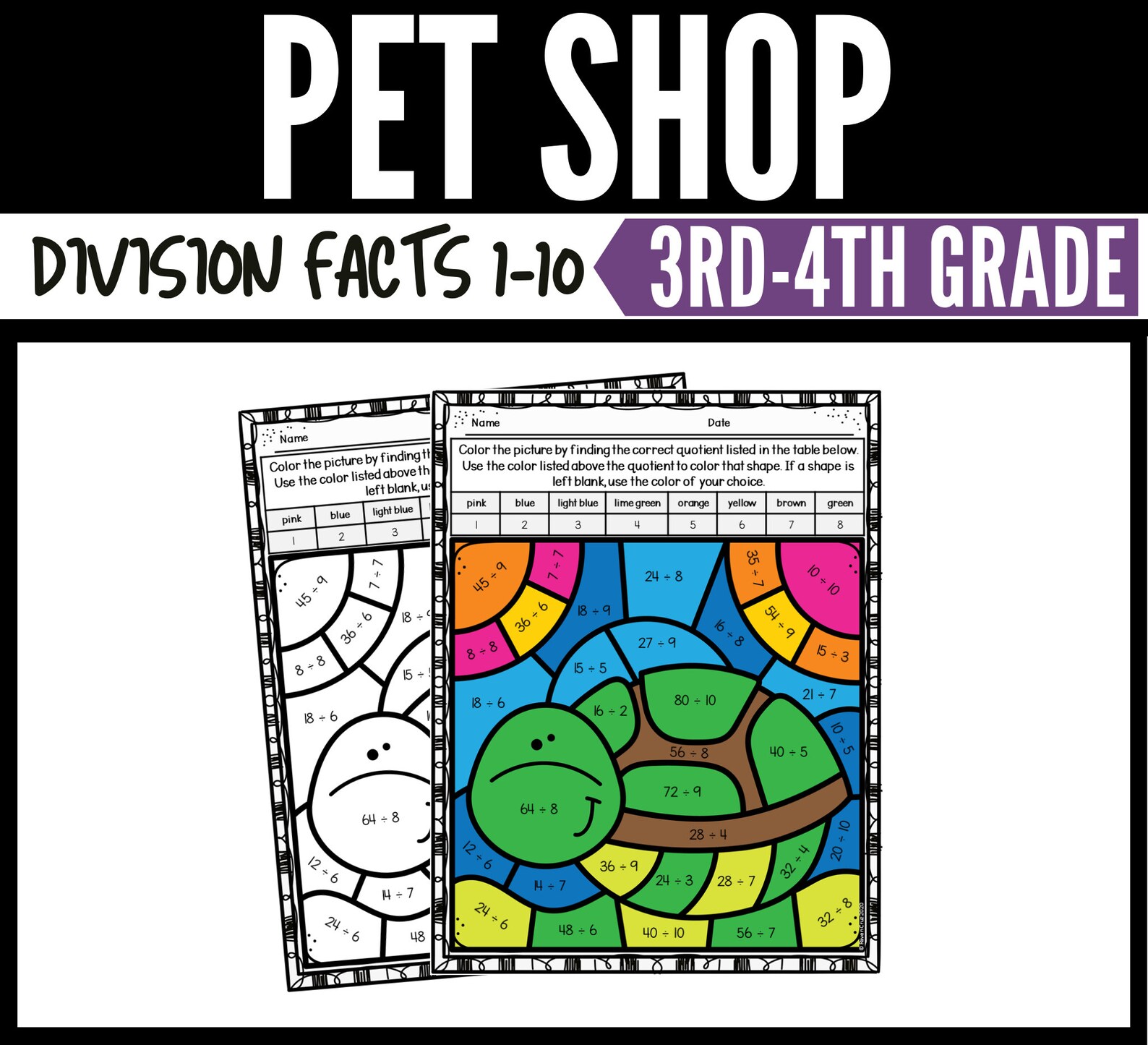 Pet Shop Division Color by Number Worksheets | 3rd Grade and 4th Grade ...