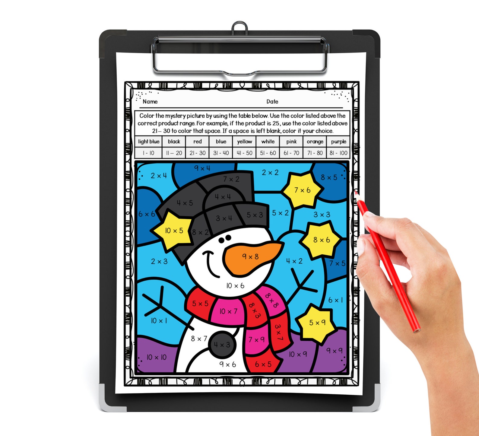 Winter Color by Number Multiplication Worksheets, Winter Classroom Math ...