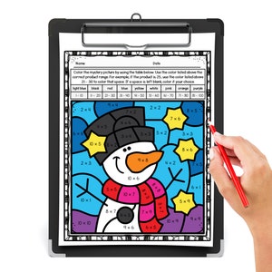 Winter Color by Number Multiplication Worksheets, Winter Classroom Math ...