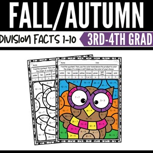 Fall Division Color by Number Worksheets for 3rd Grade and 4th Grade ...