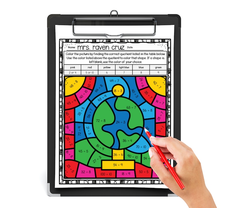 Back to School Supplies Division Color by Number Worksheets for 3rd ...