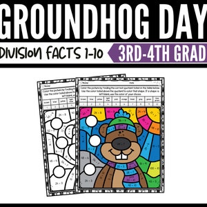 Groundhog Day Division Color by Number Worksheets for 3rd Grade Math ...