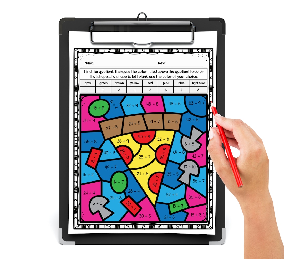 Fast Food Division Color by Number Worksheets | 3rd Grade Division ...