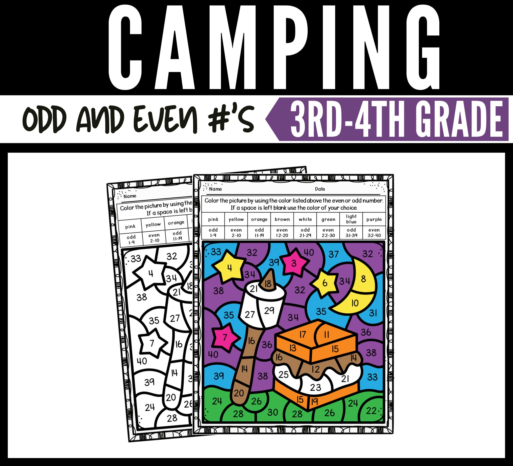 Camping Themed Odd and Even Numbers Worksheet Camping Color by Number ...