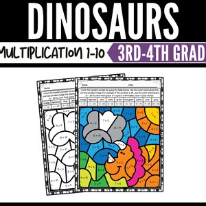 Dinosaur Multiplication Color by Number Worksheets | Fun 3rd Grade ...