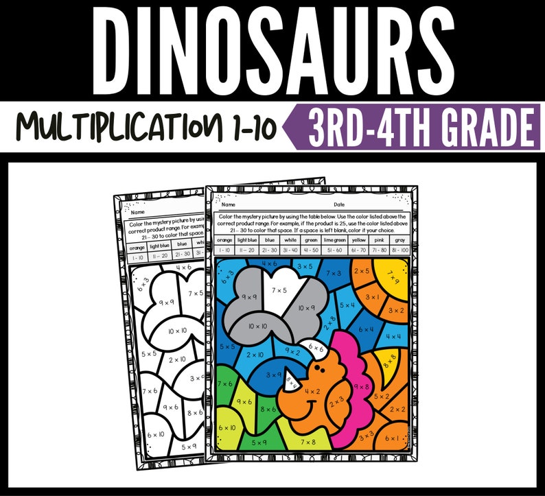 Dinosaur Multiplication Color by Number Worksheets | Fun 3rd Grade ...