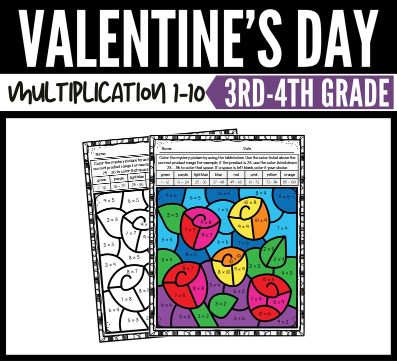 Valentine's Day Color by Number Multiplication Worksheets for 3rd Grade ...