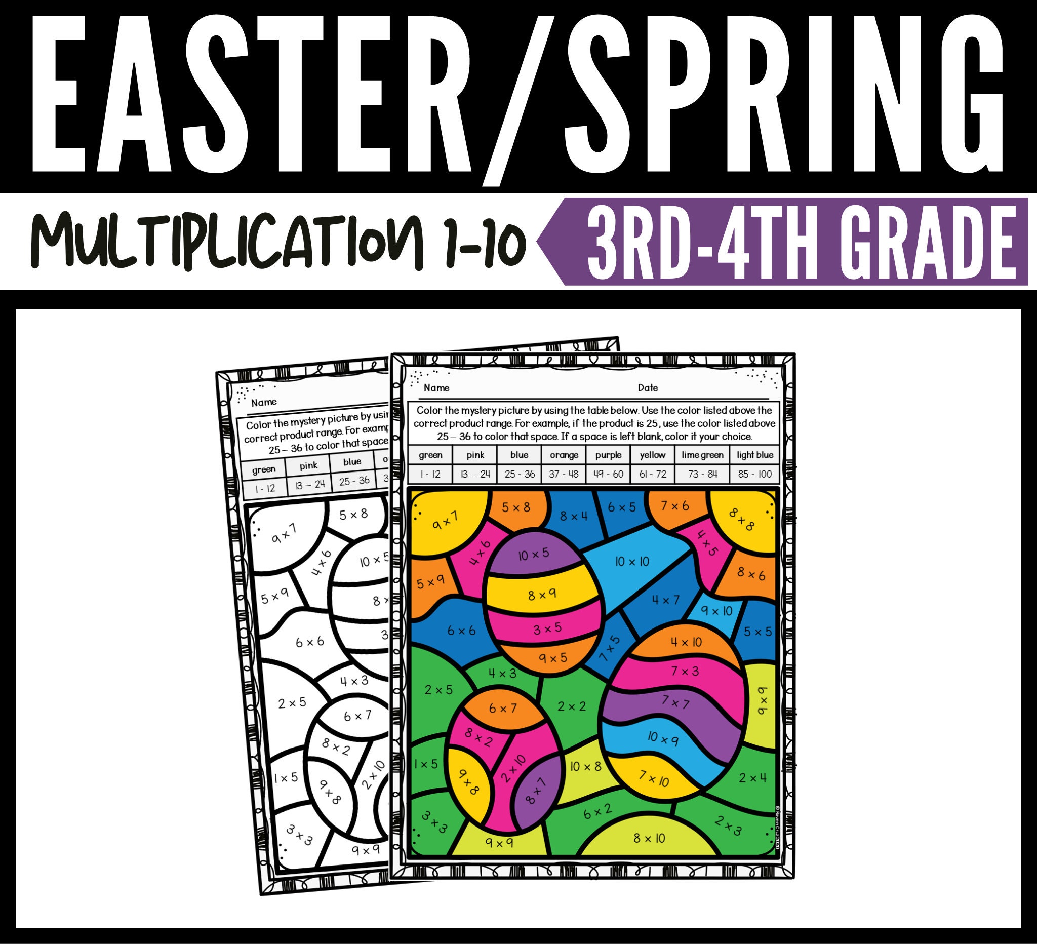 Easter Color by Number Multiplication Worksheets for 3rd Grade and 4th ...