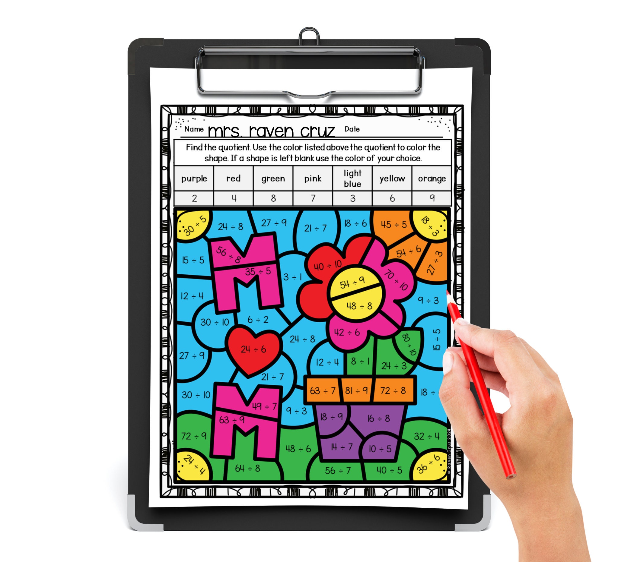 Mother's Day Coloring Pages for Division Color by Number Worksheets Fun ...
