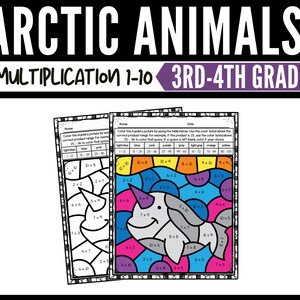 Arctic Animals Multiplication Color by Number Activity for 3rd-grade ...