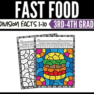 Fast Food Division Color by Number Worksheets | 3rd Grade Division ...