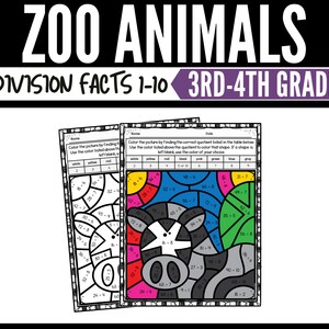 Zoo Animals Division Color by Number Worksheets | 3rd Grade and 4th ...