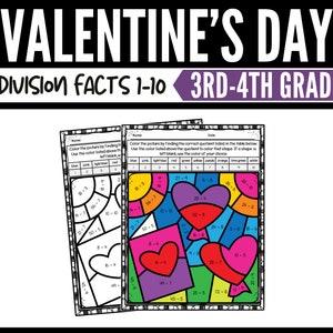 Valentine's Day Color by Number Division Worksheets for 3rd Grade and ...