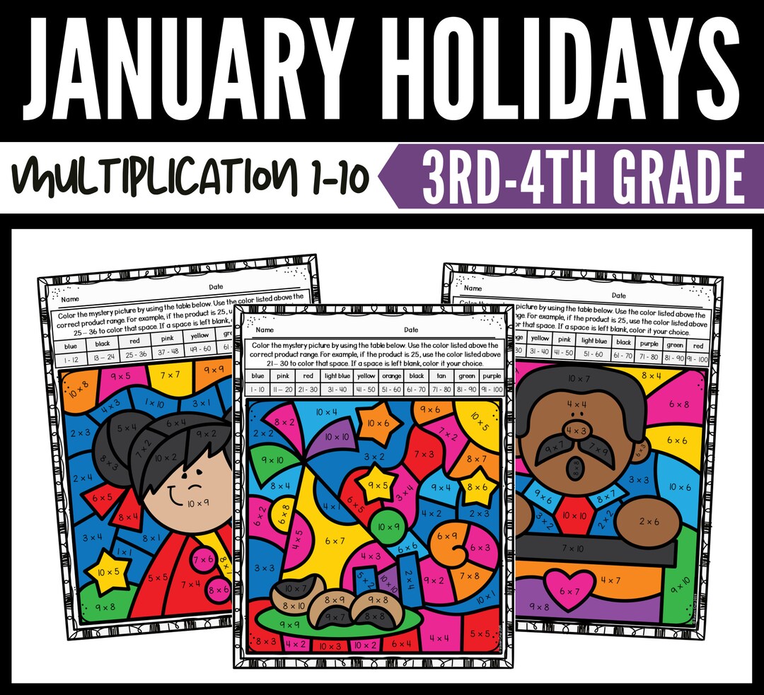 Multiplication Color by Number January Holidays | New Year Lunar New ...