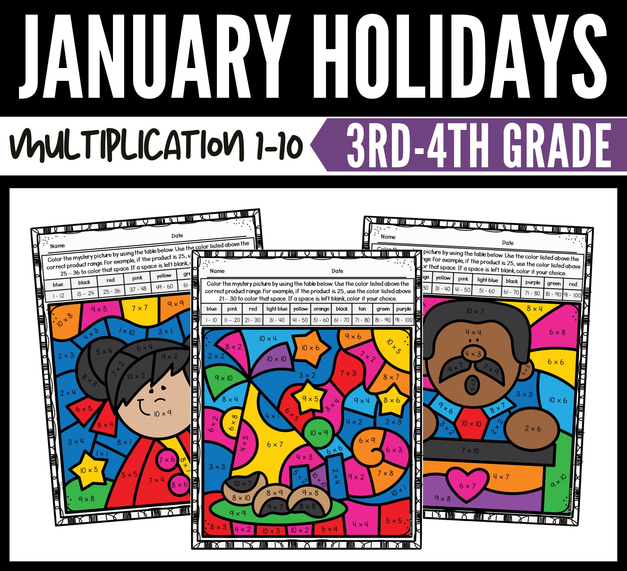 Multiplication Color by Number January Holidays | New Year Lunar New ...