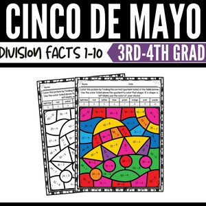Cinco De Mayo Division Color by Number Worksheets | 3rd Grade Division ...