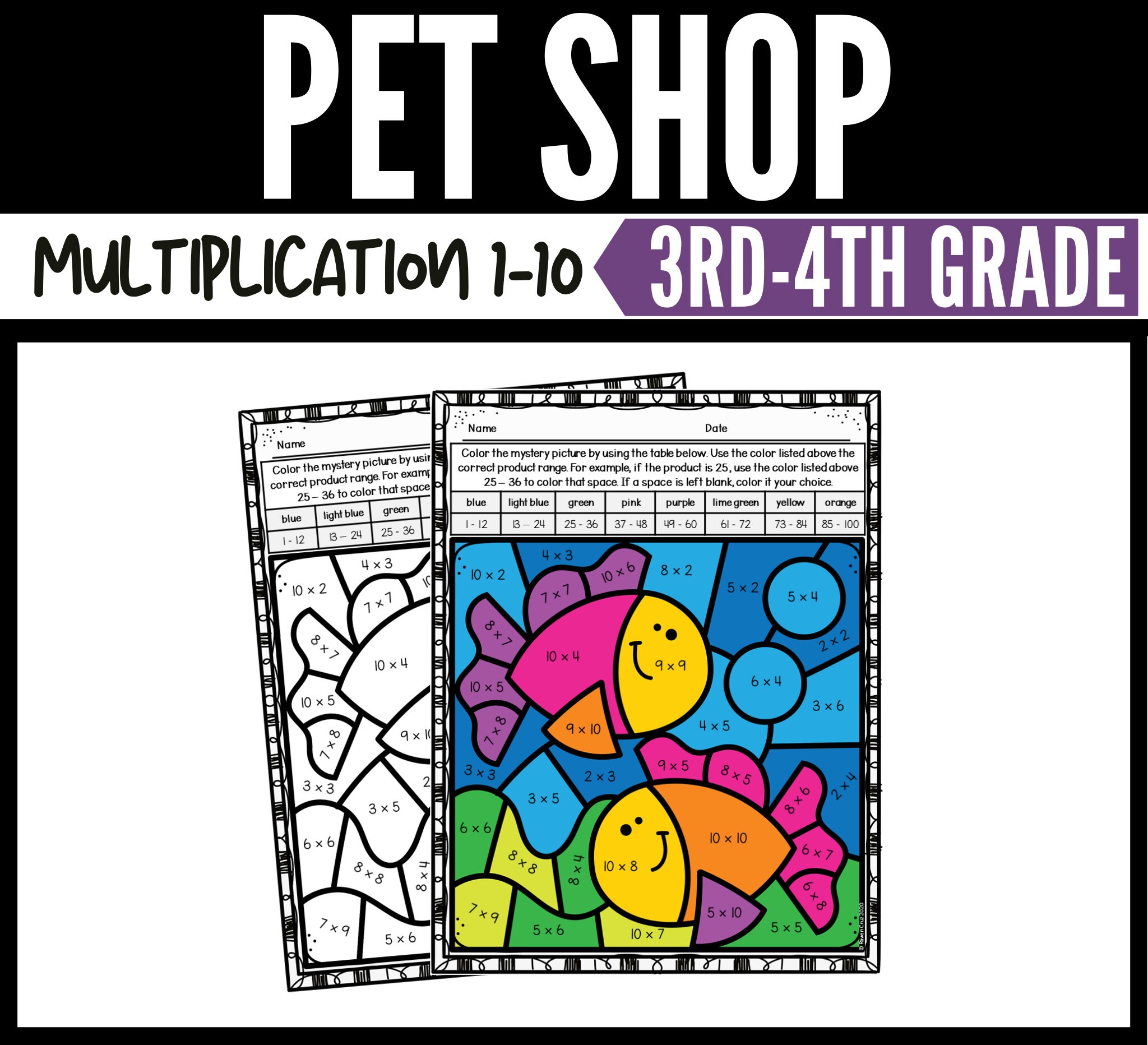 Pet Shop Multiplication Color by Number Worksheets | 3rd Grade ...