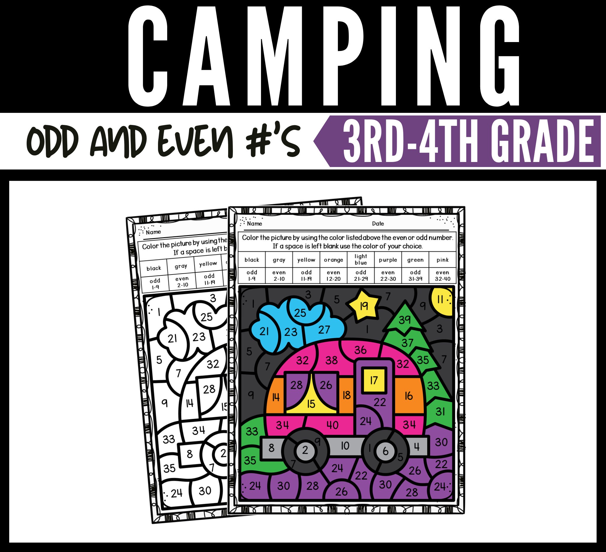 Camping Themed Odd and Even Numbers Worksheet Camping Color by Number ...