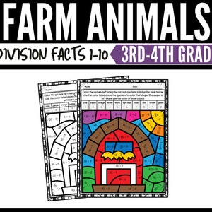 Farm Animals Division Color by Number Worksheets | 3rd Grade Math ...