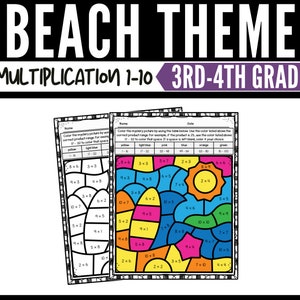Beach Themed Multiplication Color by Number Worksheets for 3rd Grade ...