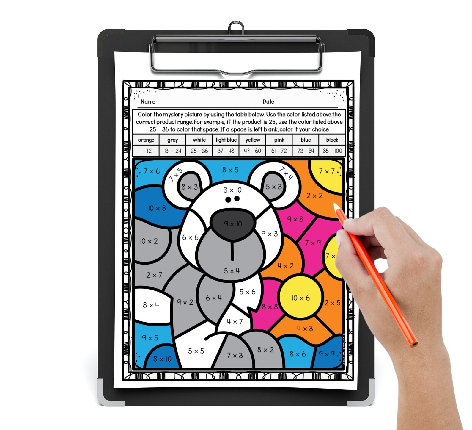 Arctic Animals Multiplication Color by Number Activity for 3rd-grade ...