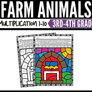 Farm Animals Multiplication Color by Number Worksheets | 3rd Grade Math ...