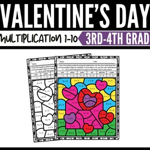 Valentine's Day Color by Number Multiplication Worksheets for 3rd Grade ...