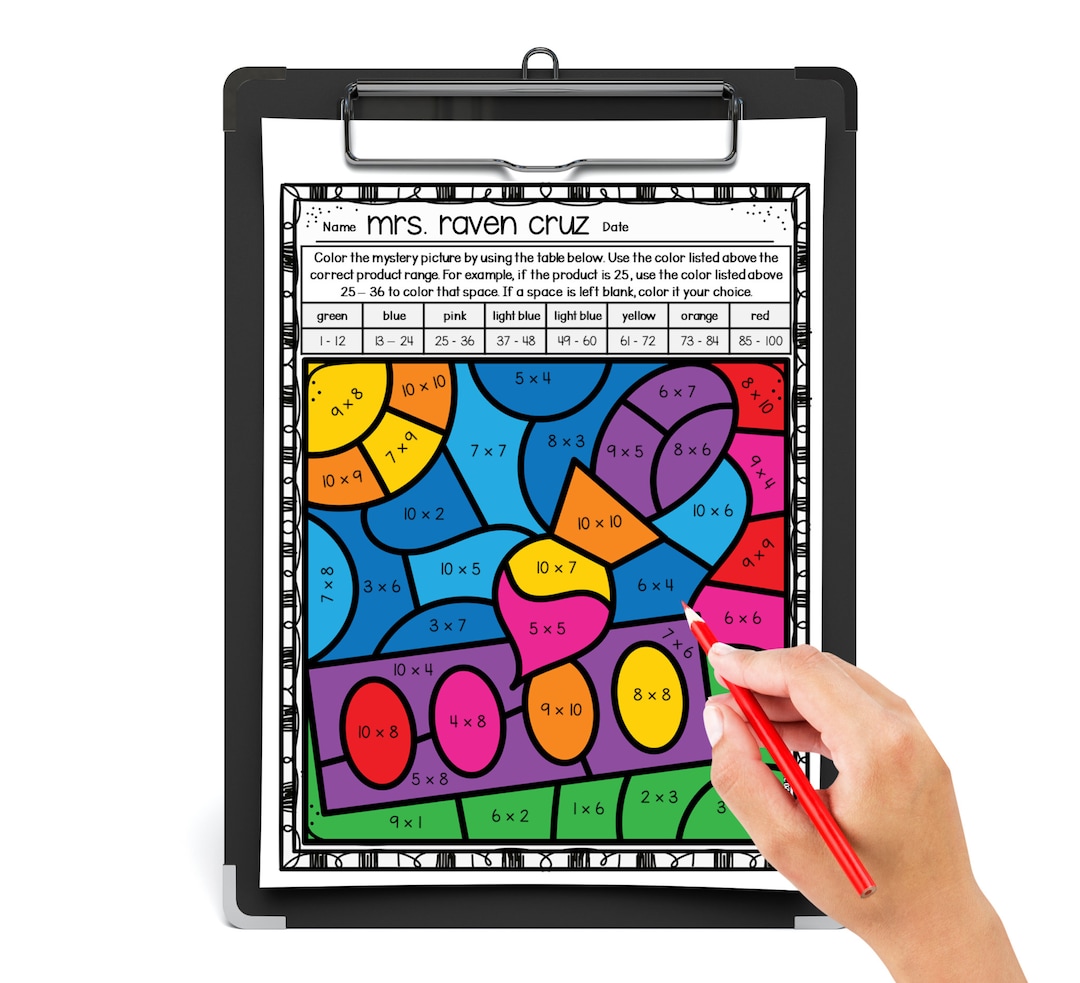 Back to School Supplies Multiplication Color by Number Worksheets for ...