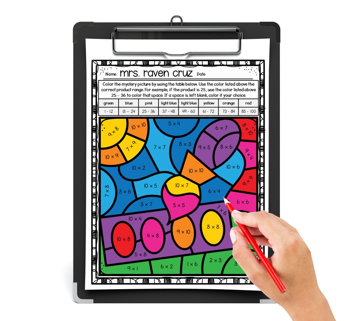 Back to School Supplies Multiplication Color by Number Worksheets for ...