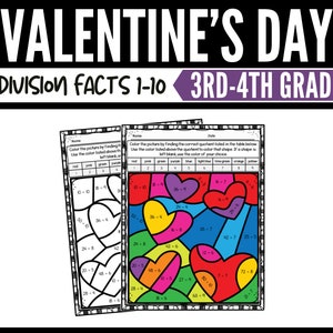 Valentine's Day Color by Number Division Worksheets for 3rd Grade and ...